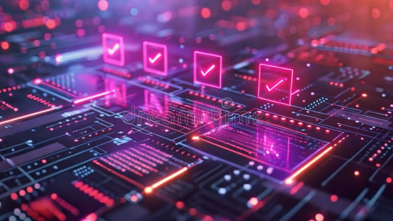 A Computer Circuit Board Featuring a Check Mark Symbol. Computer ...