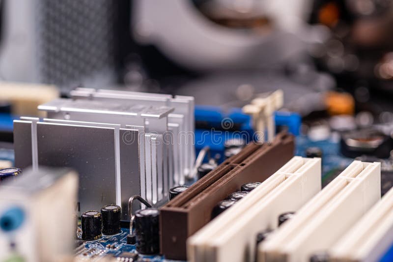 Computer Circuit Board Fragment with Components, Macro Close Up ...