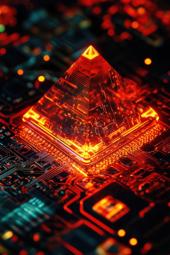 Glowing Pyramid on Computer Circuit Board Stock Image - Image of ...