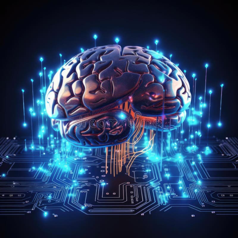 Computer Circuit Board with the Human Brain. Stock Illustration ...