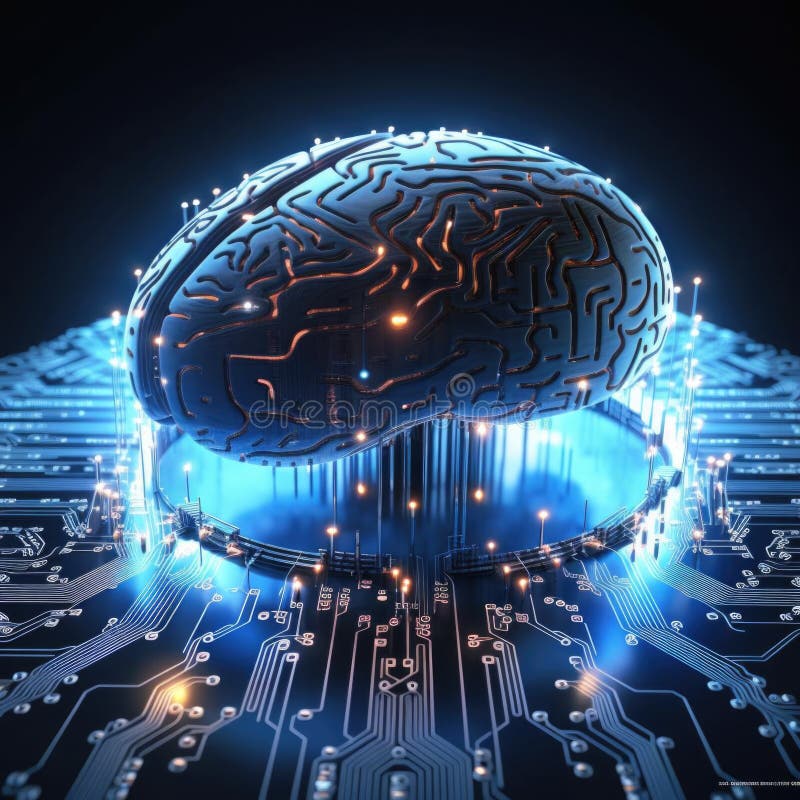 Human Brain. Glowing Blue Light Line Particles of Human Brain Stock ...