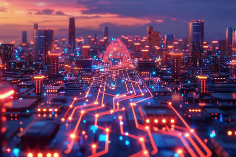 Computer Circuit Board Illuminated with Neon Lights Stock Image - Image ...