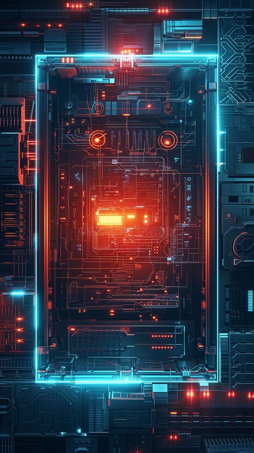 Computer Circuit Board with Neon Lights Stock Illustration ...