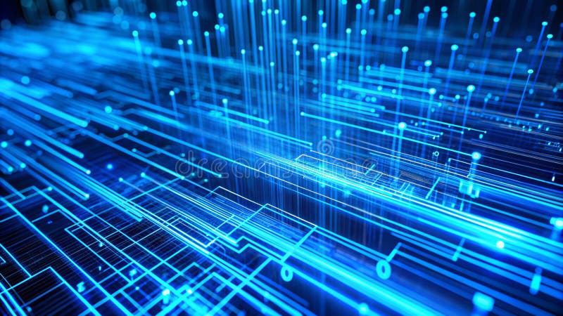 Computer Circuit Board with Many Blue Lights Coming Out Stock Image ...