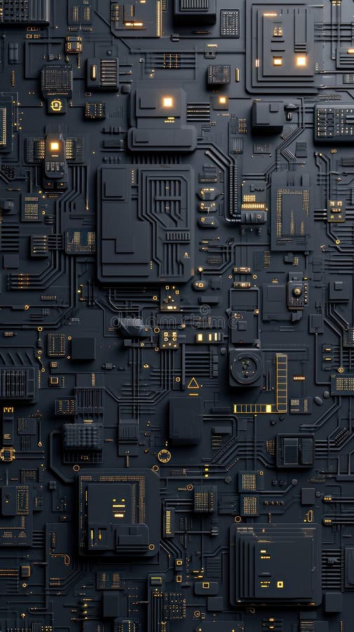 Computer Circuit Board with Multiple Yellow Lights Banner. Stock Photo ...