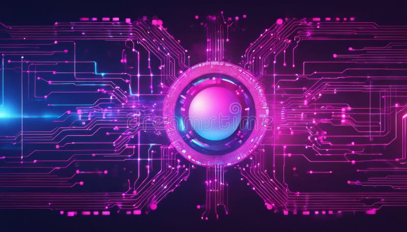 A Computer Circuit Board with a Purple and Blue Ball in the Center ...