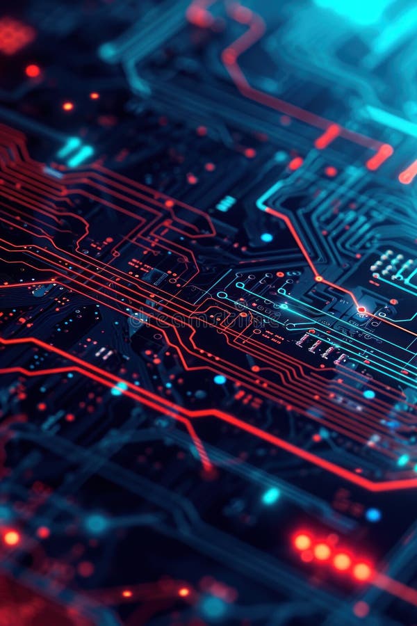 Computer Circuit Board with Red and Blue Lights Banner. Stock Image ...