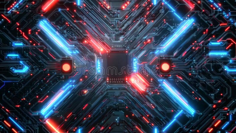 A Computer Circuit Board with Red and Blue Lights Stock Video - Video ...