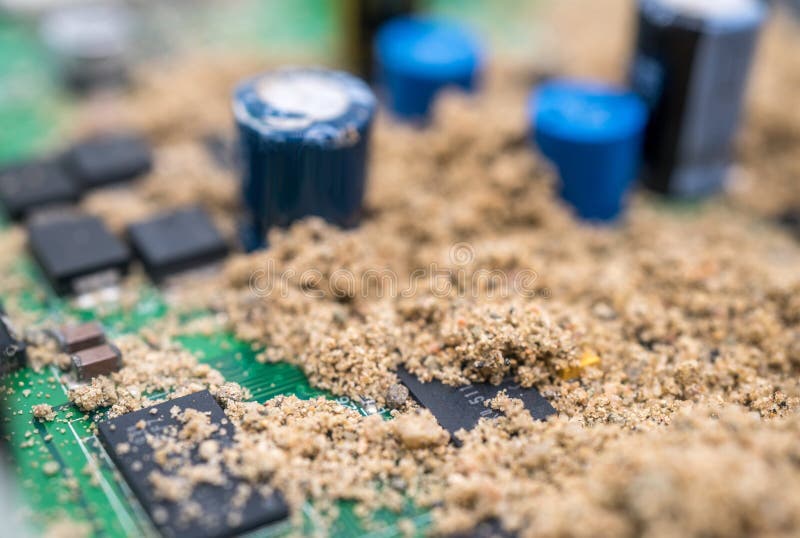 The Computer Circuit Board Was Surrounded by Sand Stock Photo - Image ...