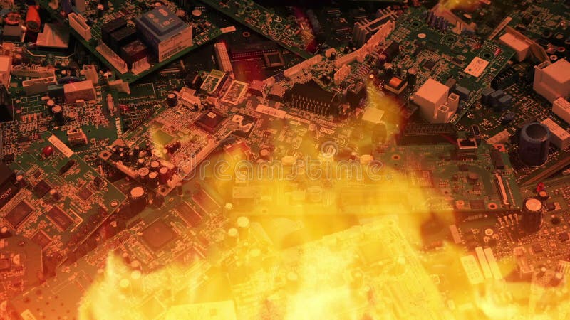 Computer Circuit Boards Pile in Fire - Old Tech, Obsolete Parts Stock ...