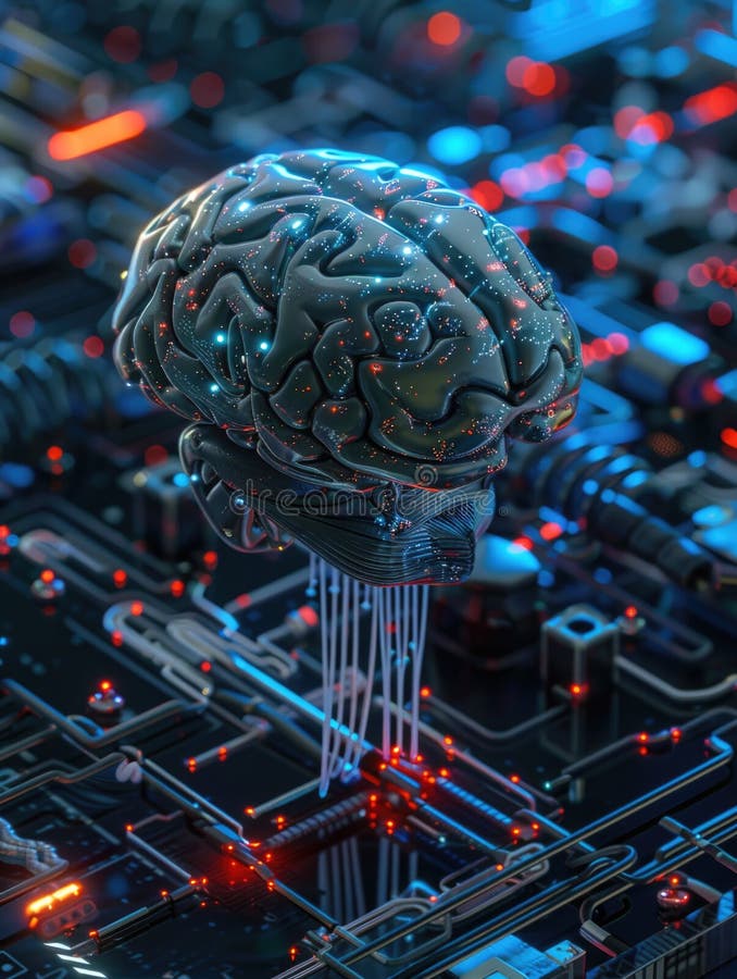 Computer Circuit with Brain Stock Illustration - Illustration of ...