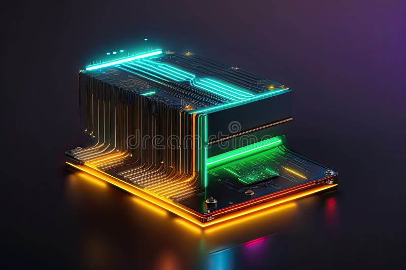 Computer Circuit Cyber Neon Generative AI Stock Illustration ...