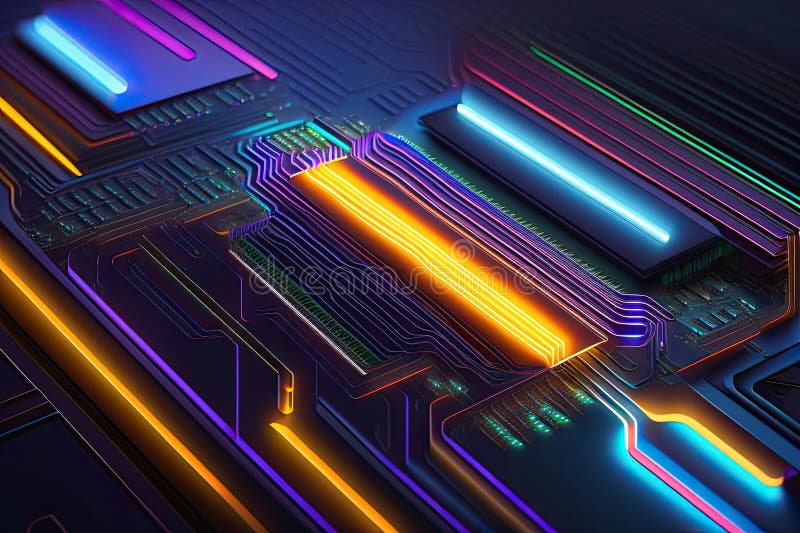 Computer Circuit Cyber Neon Generative AI Stock Illustration ...