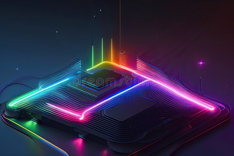 Computer Circuit Cyber Neon Generative AI Stock Illustration ...