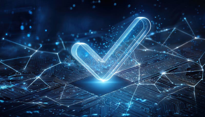 Computer Circuit Featuring a V Symbol with a Glowing Checkmark for ...