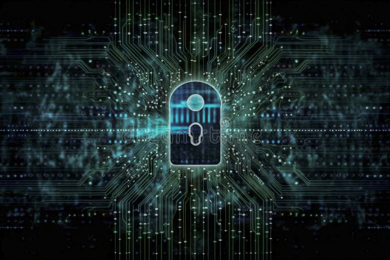 Computer Circuit with Lock. Generative AI Stock Illustration ...