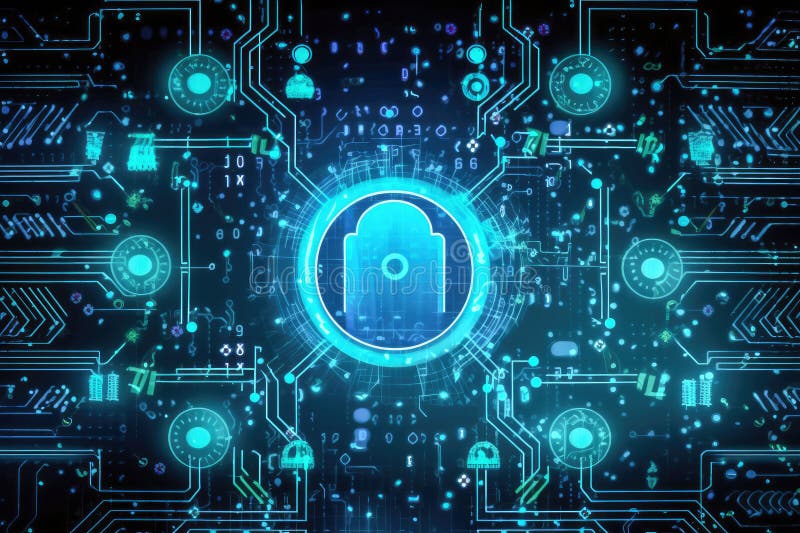 Computer Circuit With Lock Generative Ai Stock Illustration Illustration Of Network Data