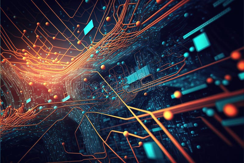 A Computer Circuit with Many Wires and Dots on it Stock Illustration ...