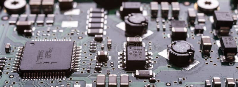Computer Circuits Hardware Close Up. Motherboard Parts, Chips ...