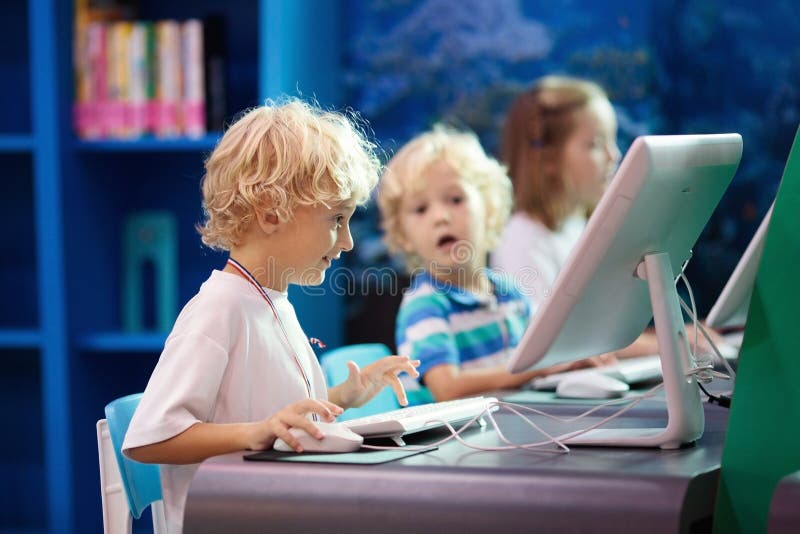Computer Class for School Kids. Children Study Stock Photo - Image of ...