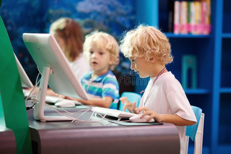 Computer Class for School Kids. Children Study Stock Image - Image of ...