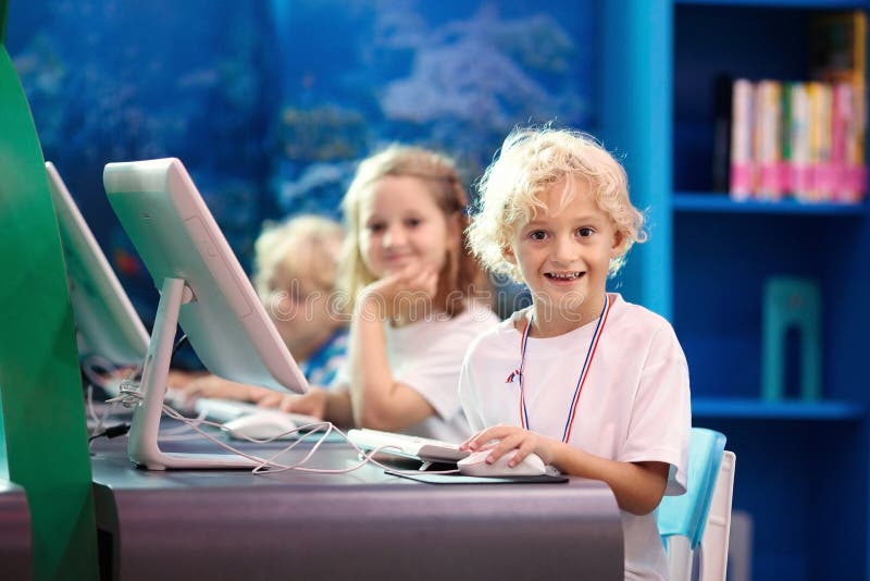Computer Class for School Kids. Children Study Stock Photo - Image of ...