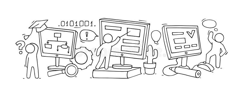 Computer Class with Studing Little People Stock Vector - Illustration ...