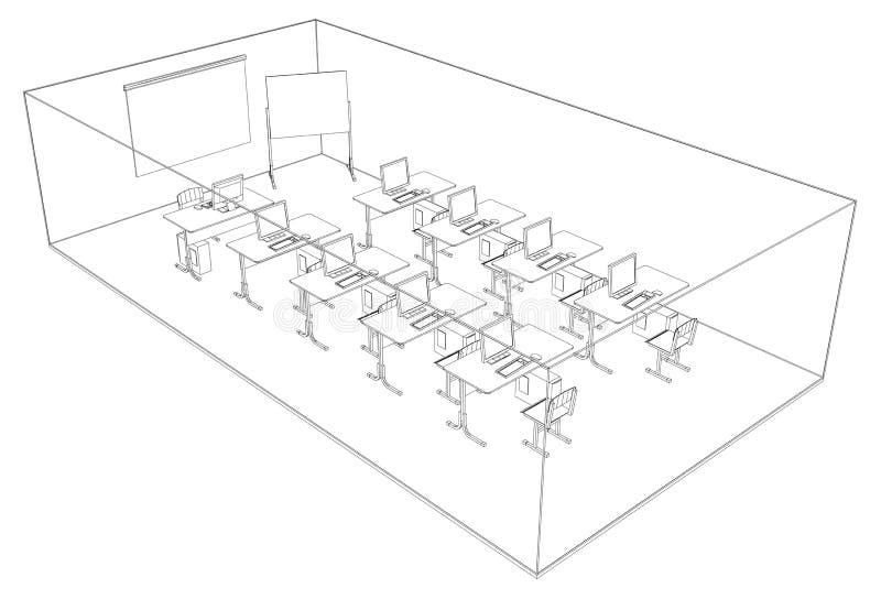 Computer Class with Tables and Computers Stock Illustration ...