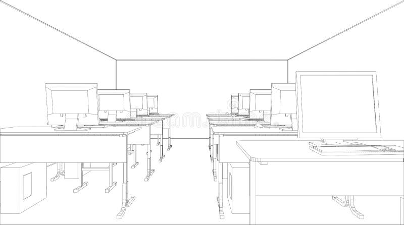 Computer Class with Tables and Computers Stock Illustration ...