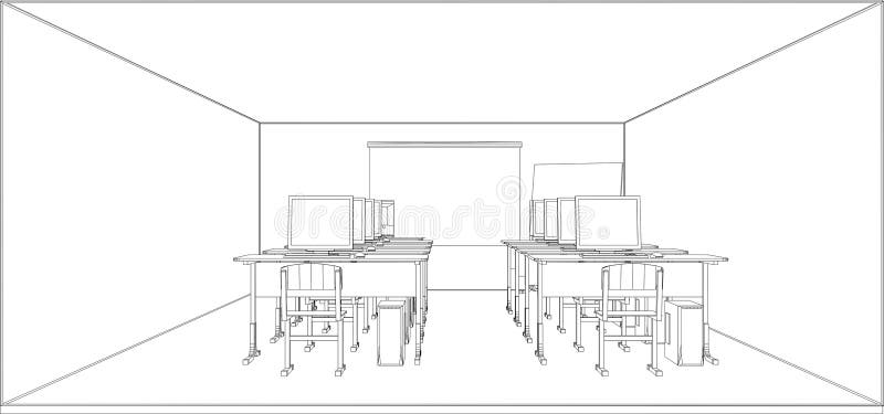 Computer Class with Tables and Computers Stock Illustration ...