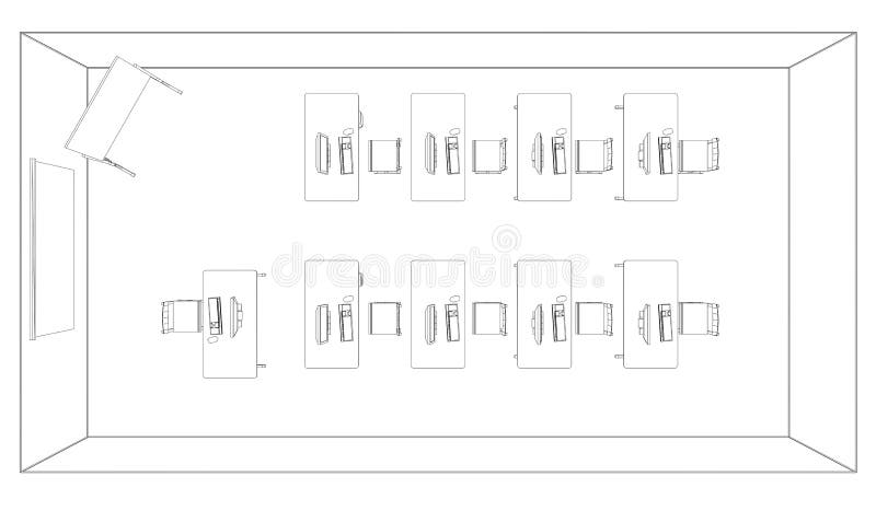 Computer Class with Tables and Computers Stock Vector - Illustration of ...
