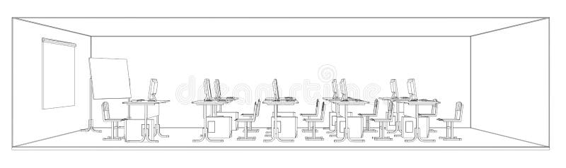 Computer Class with Tables and Computers Stock Vector - Illustration of ...