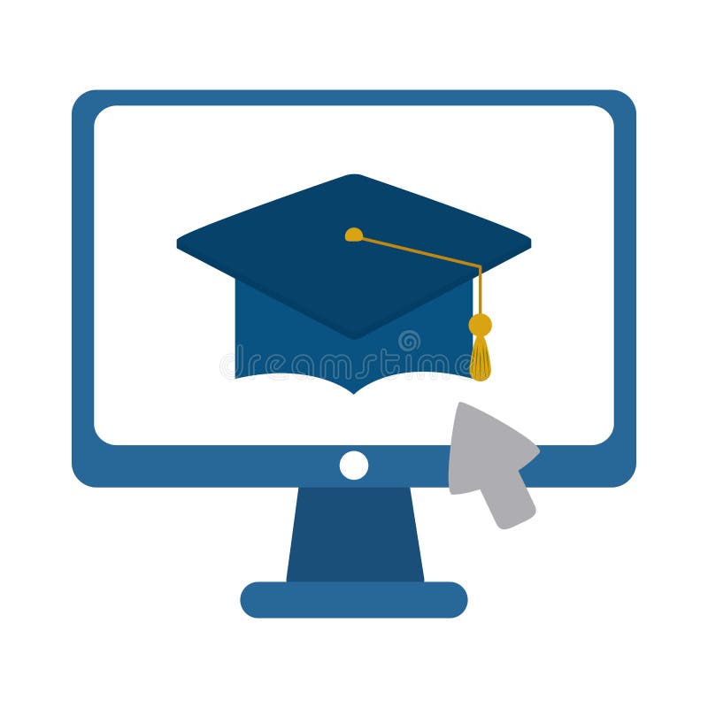 Computer Click Graduation Hat Home Education Flat Style Icon Stock ...