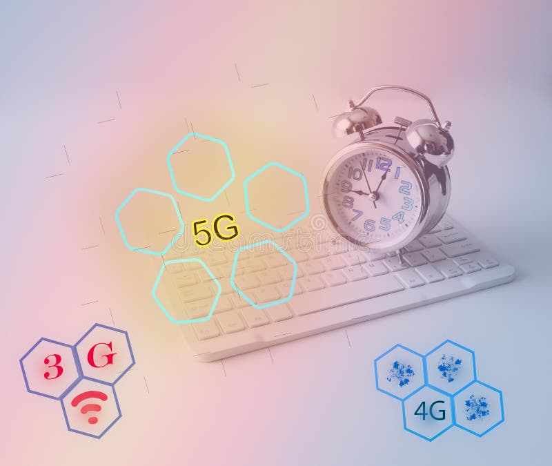 Computer Clock and Connect 5G Stock Image - Image of global ...