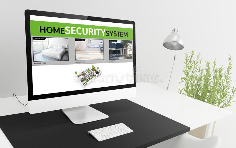 Computer Close-up on Minimal Workspace Home Security System Stock ...
