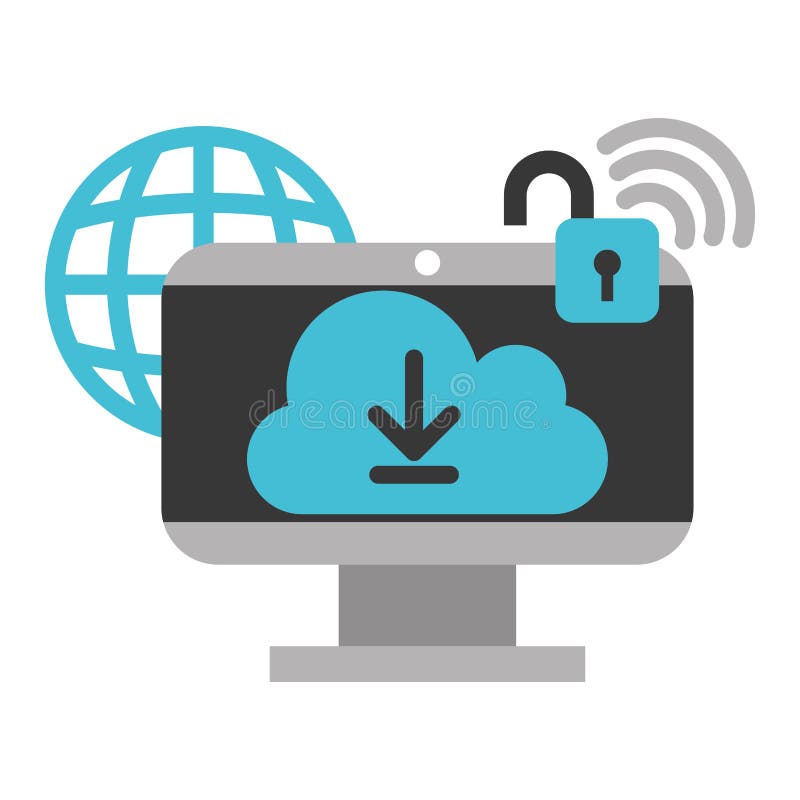 Computer Cloud Computing World Internet Data Security Stock Vector