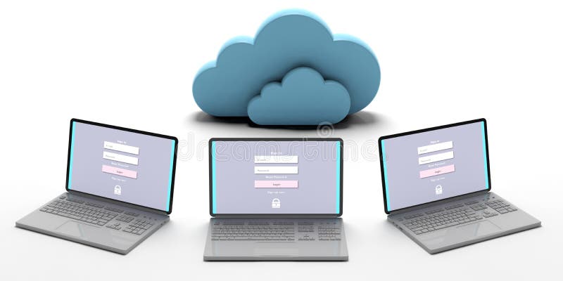 Computer Cloud Concept - Login on the Computer Screen. 3d Illustration ...