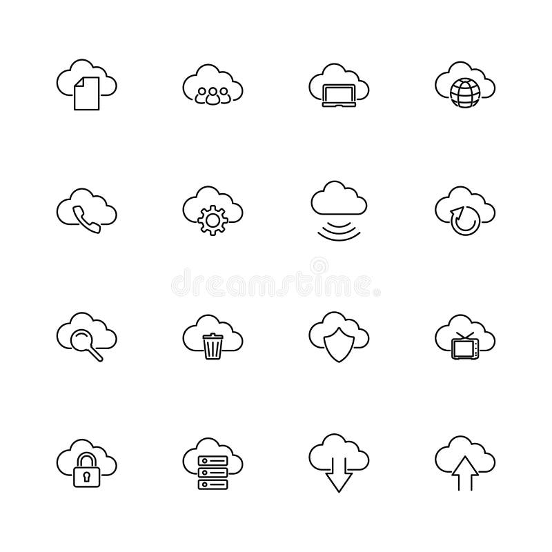 Computer Cloud - Flat Vector Icons Stock Illustration - Illustration of ...