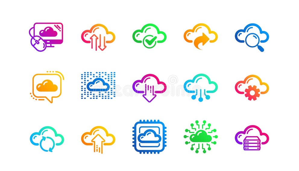 Computer Cloud Icons. Hosting, Computing Data and File Storage. Classic Icon Set. Vector Stock ...