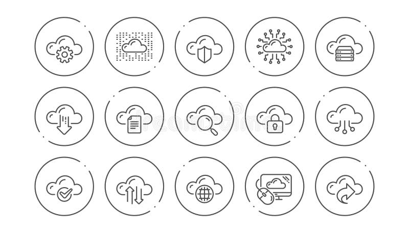 Computer Cloud Icons Hosting Computing Data And File Storage Linear