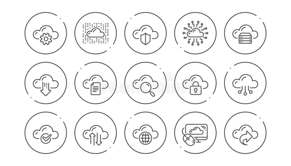 Computer Cloud Icons. Hosting, Computing Data and File Storage. Linear Icon Set. Vector Stock ...