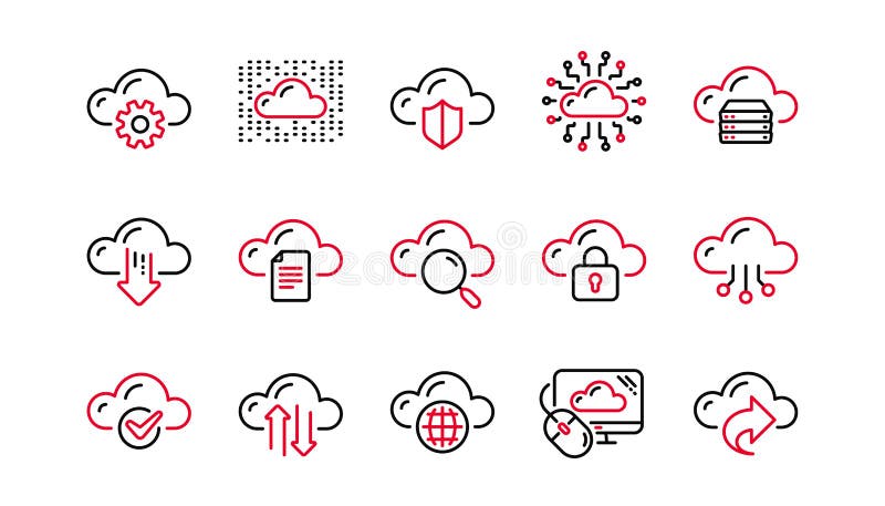 Computer Cloud Icons. Hosting, Computing Data and File Storage. Linear Icon Set. Vector Stock ...