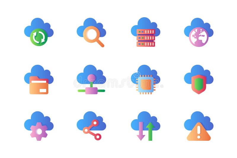 Computer Cloud Icons Set in Color Flat Design. Vector Pictograms Stock ...