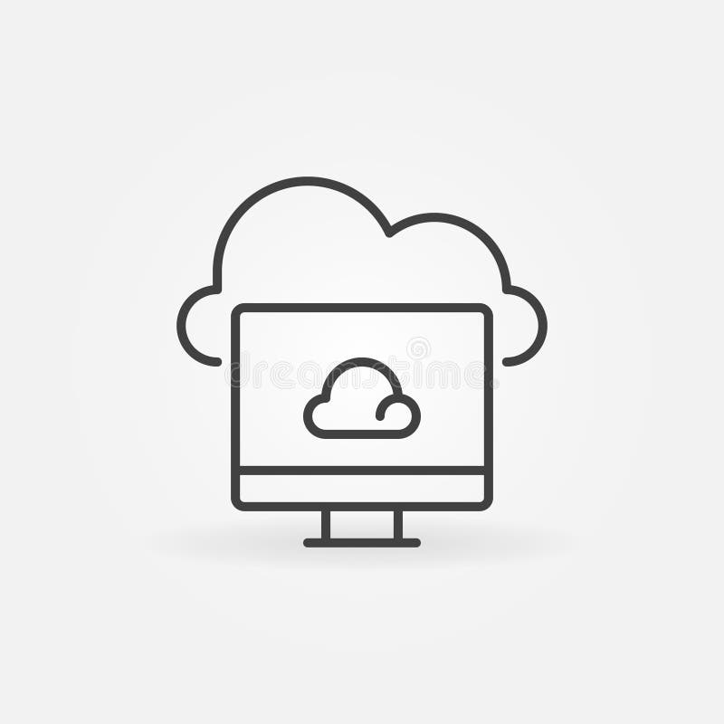 Computer with Cloud Linear Icon. Vector Cloud Computing Symbol Stock ...