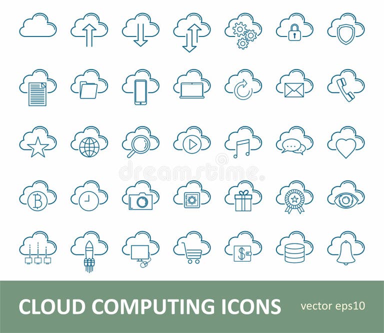 Computer Cloud. Vector Icon Set. Cloud Computing. Internet Technology. Online Services. Data ...