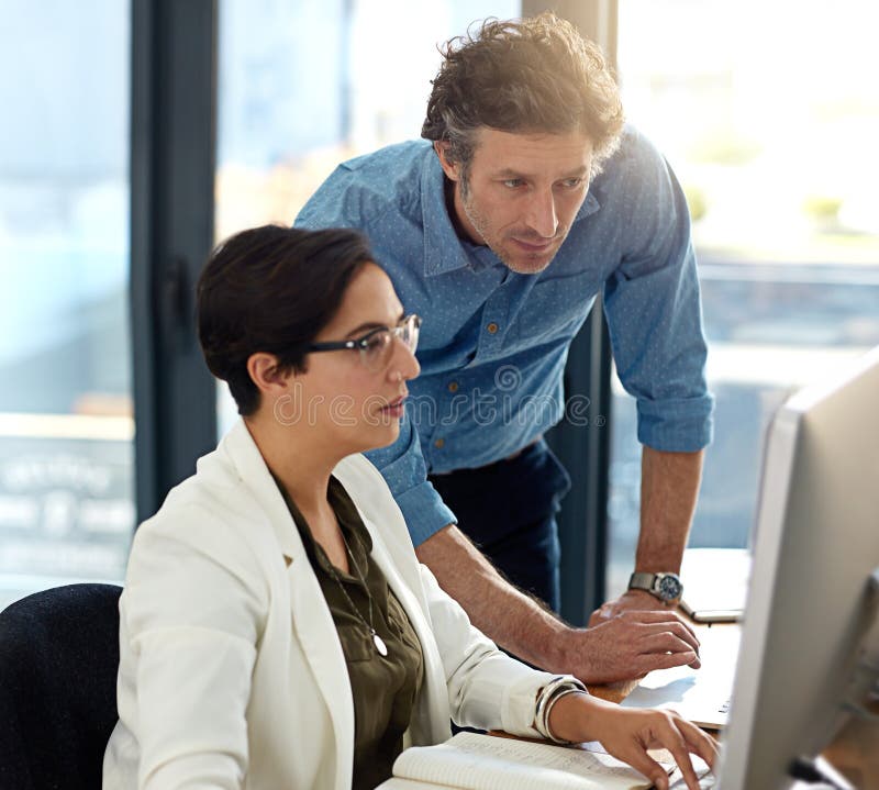 Computer, Coaching Team and Business People with Mentor for Feedback ...