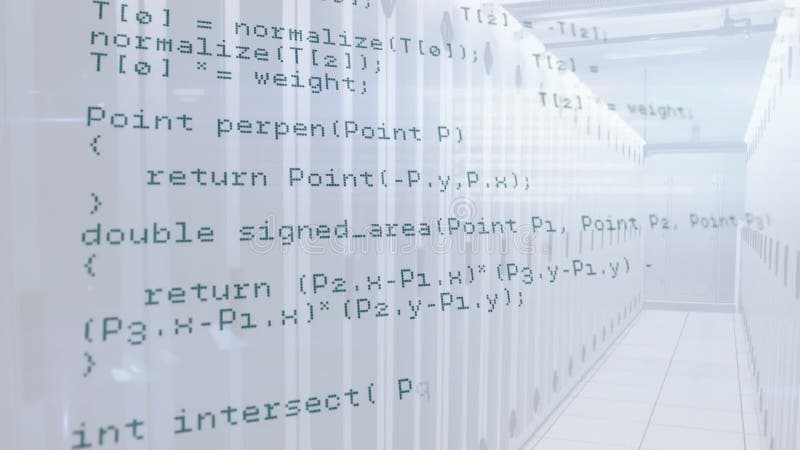 Computer Code Animation Over Data Servers in Modern Data Center Stock ...