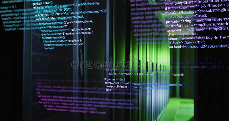 Computer Code Animation Over Server Racks in Data Center Stock Footage - Video of connectivity ...