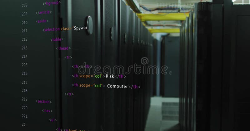Computer Code Animation Over Server Racks In Data Center Stock Video Video Of Coding Internet