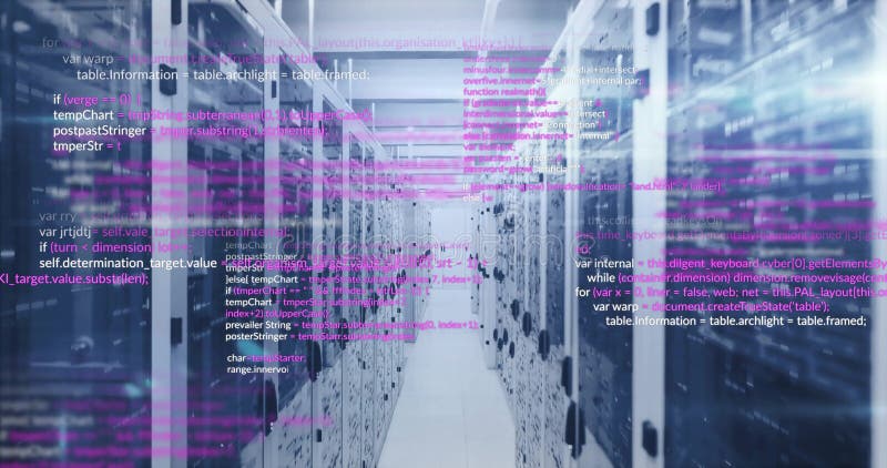 Computer Code Animation Over Server Racks in Data Center Stock Video - Video of racks ...